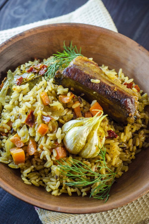 Pilaf on a Platter with Meat and Spices Stock Image - Image of oriental ...