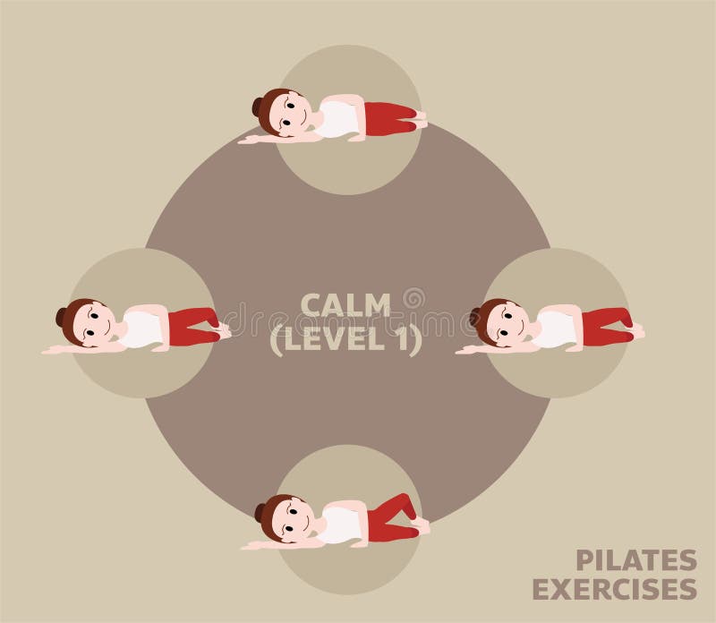 Pilates Moves Exercises Calm Level 1 Cute Cartoon Vector Illustration ...