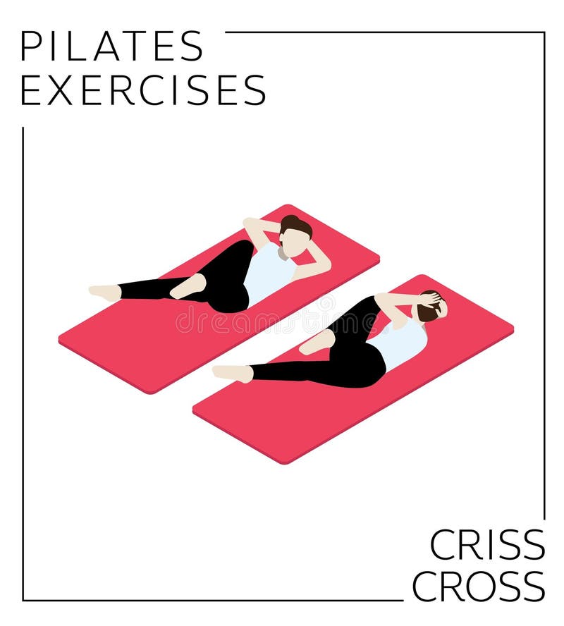 Pilates Criss Cross Pose Exercise Isometric Set Vector Stock ...