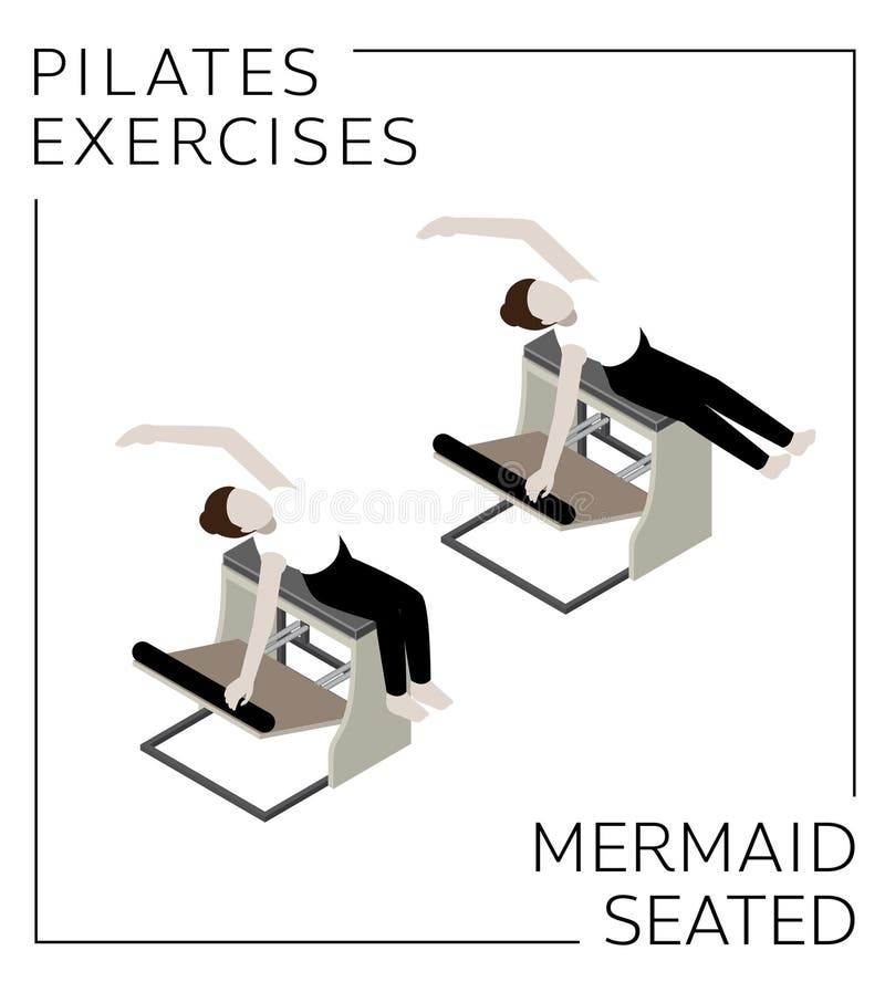 Pilates Exercise Pose Set Mermaid Seated Side Stretch on Chair Vector ...