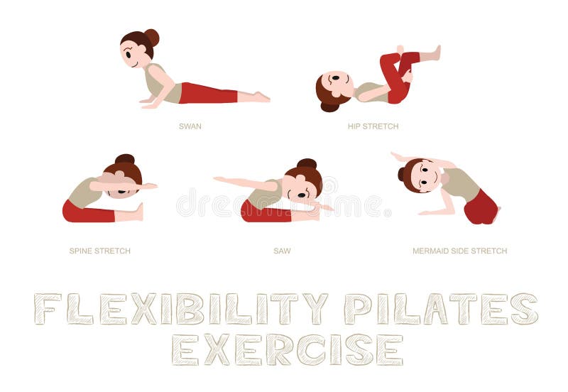 Pilates Flexibility Exercise Pose Cartoon Vector Illustration Set Stock ...