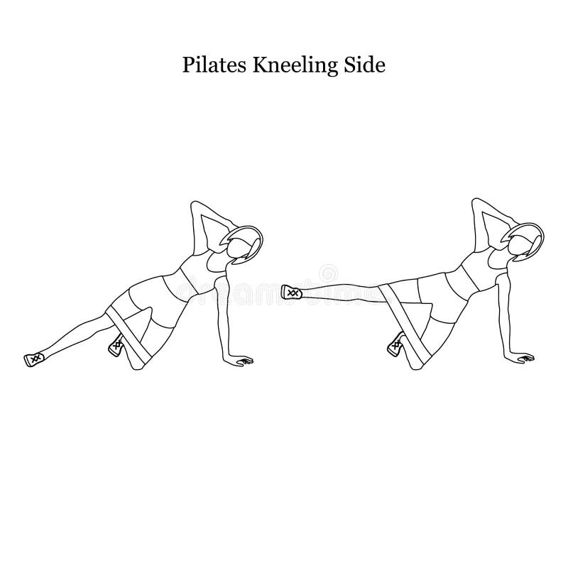 Pilates Kneeling Side Exercise with Resistance Band Stock Vector ...