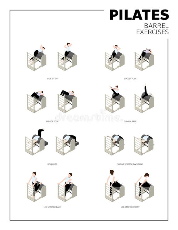 Pilates Ladder Barrel Exercise Poses Isometric Set Vector Stock ...