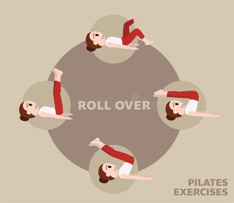 Pilates Moves Exercises Roll Over Cute Cartoon Vector Illustration ...