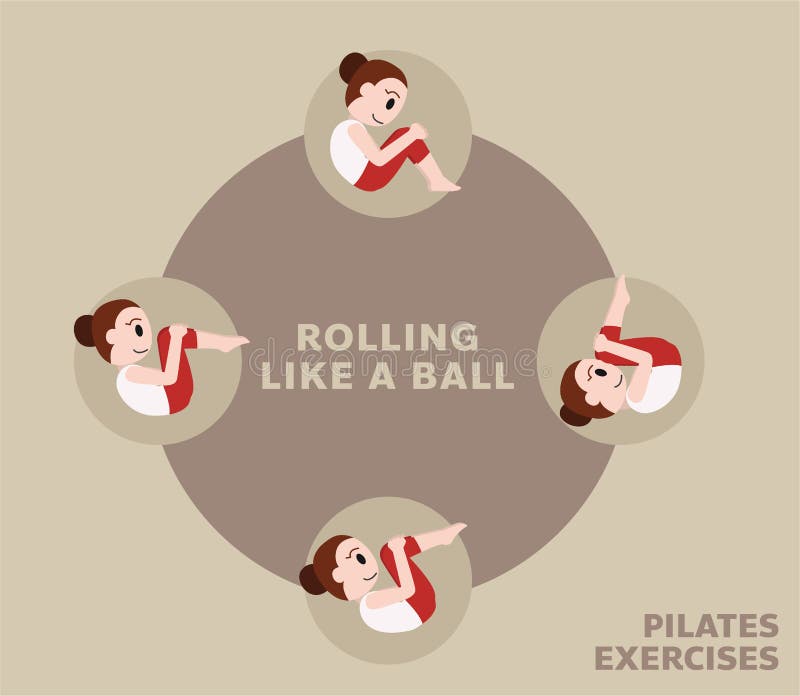 Pilates Moves Exercises Rolling Like a Ball Cute Cartoon Vector ...