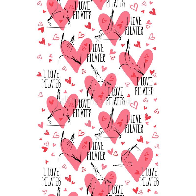 Pilates Poses and Heart Seamless Vector Pattern Border Stock Vector ...
