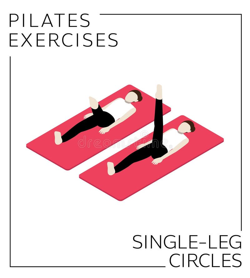 Pilates Single-Leg Circles Pose Exercise Isometric Set Vector Stock ...