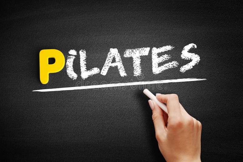 Pilates text on blackboard stock image. Image of flow - 198340181