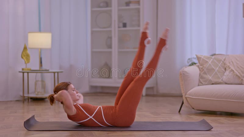 Pilates Workout Guide. Athletic Girl Doing Exercises at Home Stock ...