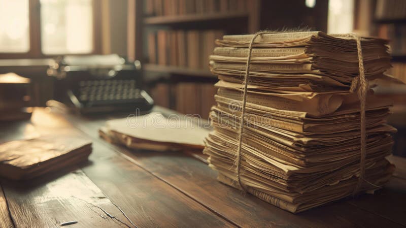 Old Stacked Documents on Table Stock Image - Image of desk, study ...