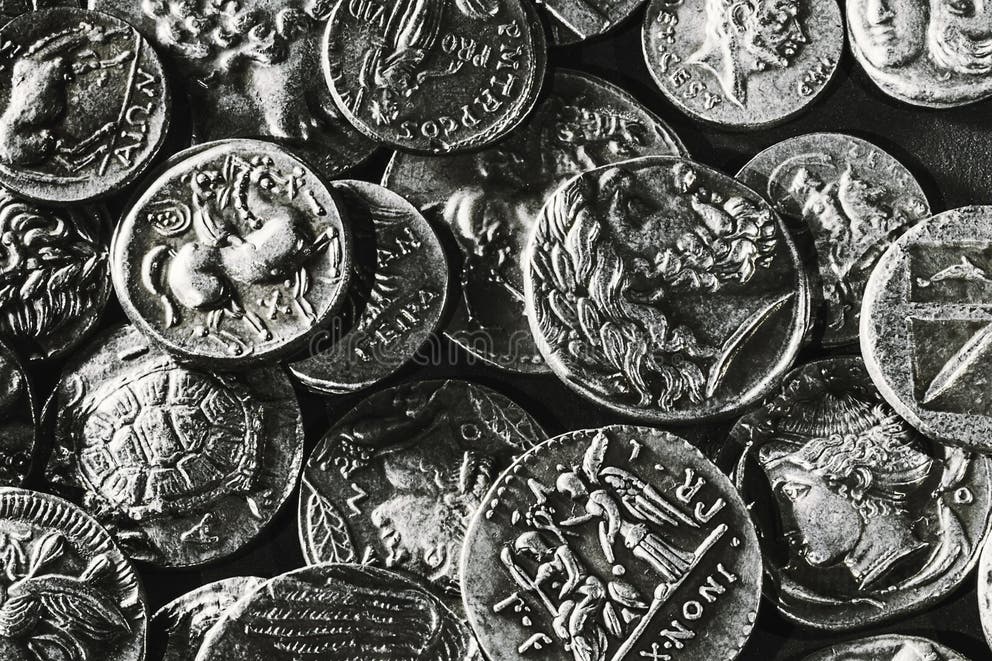 Pile of Ancient Silver Coins Stock Photo - Image of treasure ...