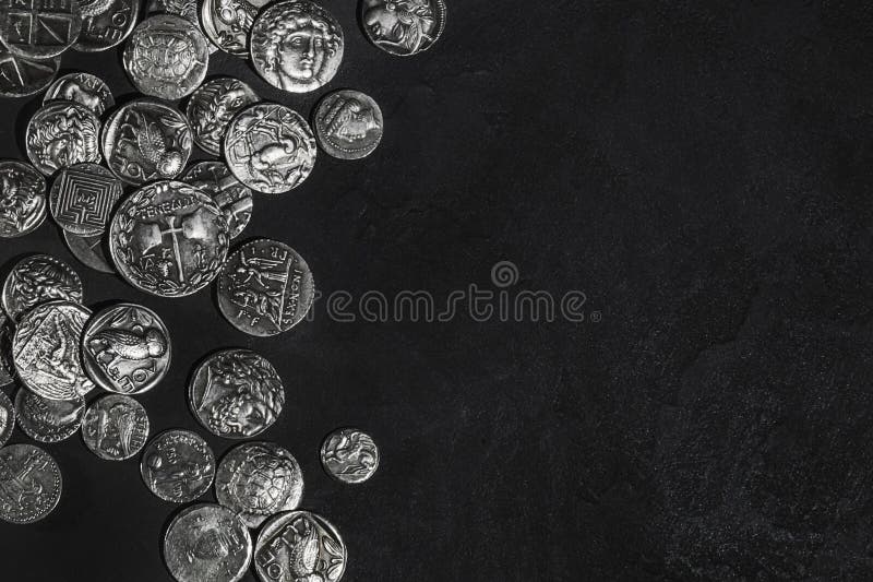 Pile of Ancient Silver Coins Stock Photo - Image of silvercoins, coins ...