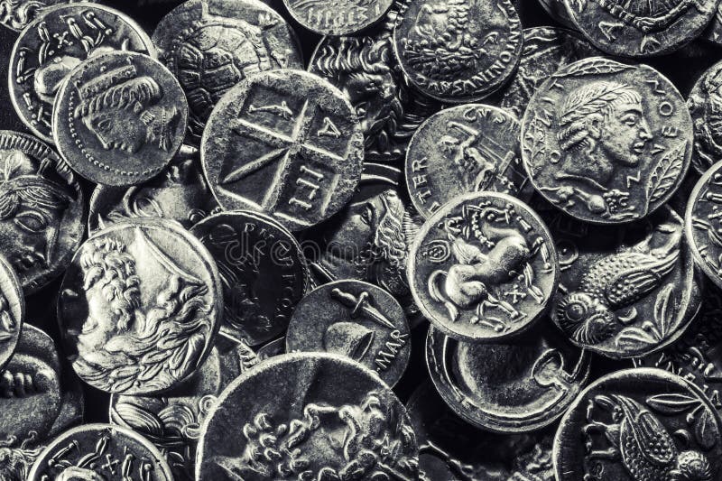 Pile of Ancient Silver Coins Stock Photo - Image of pile, valuable ...