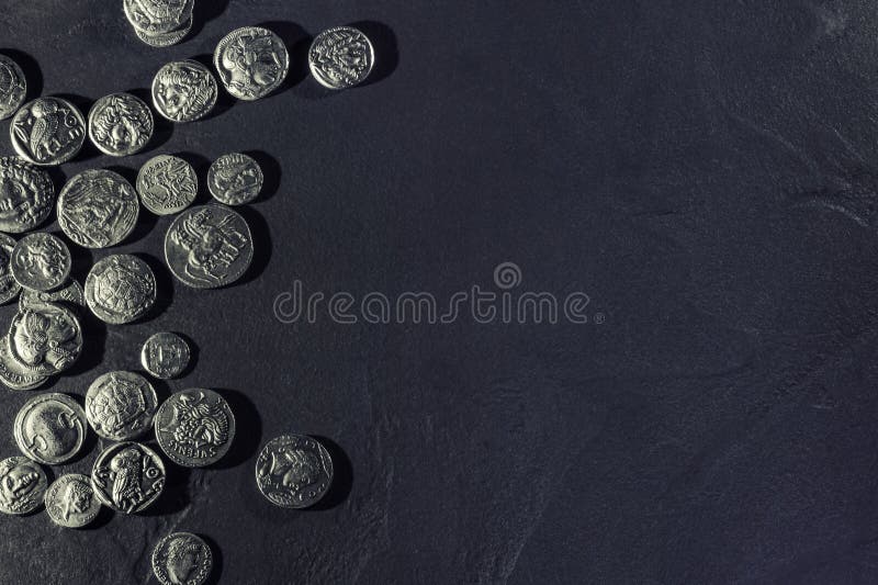 Pile of Ancient Silver Coins Stock Image - Image of archeology, trove ...