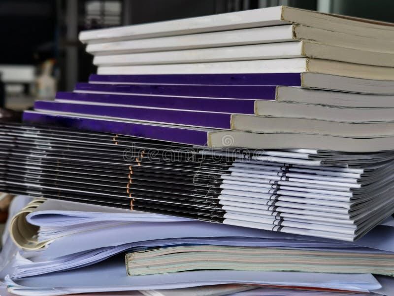 Pile of Annual Report Books on the Table in the University Library ...