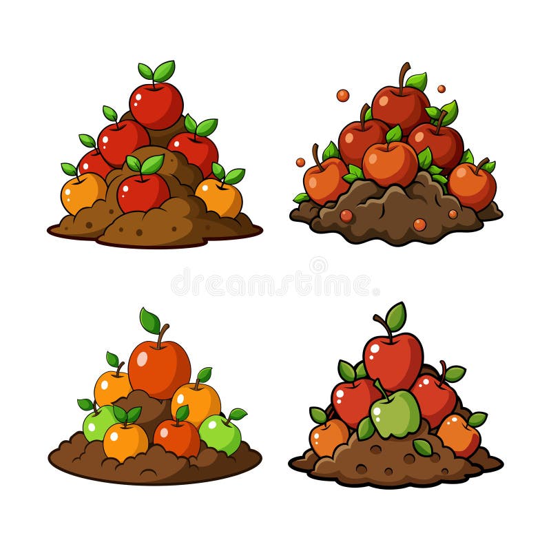 Pile of Apples with Leaves in Cartoon Style Stock Vector - Illustration ...