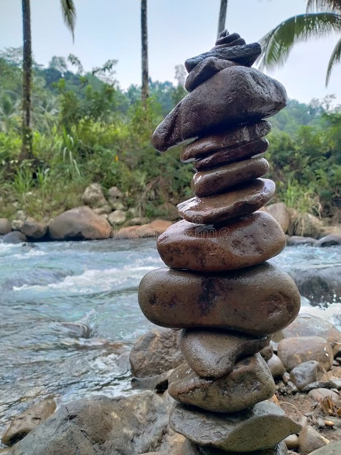 Pile of Artificial Stones in the River Stock Photo - Image of ...