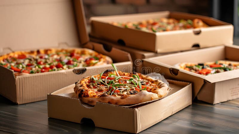 A Pile of Artisanal Pizza Boxes Along with a Display Box, Fast Food ...