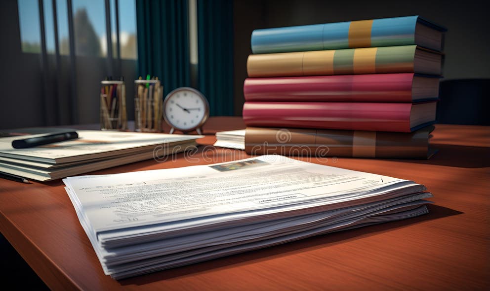 Pile of Assignment Files on the Table, Ai Generative Stock Illustration ...