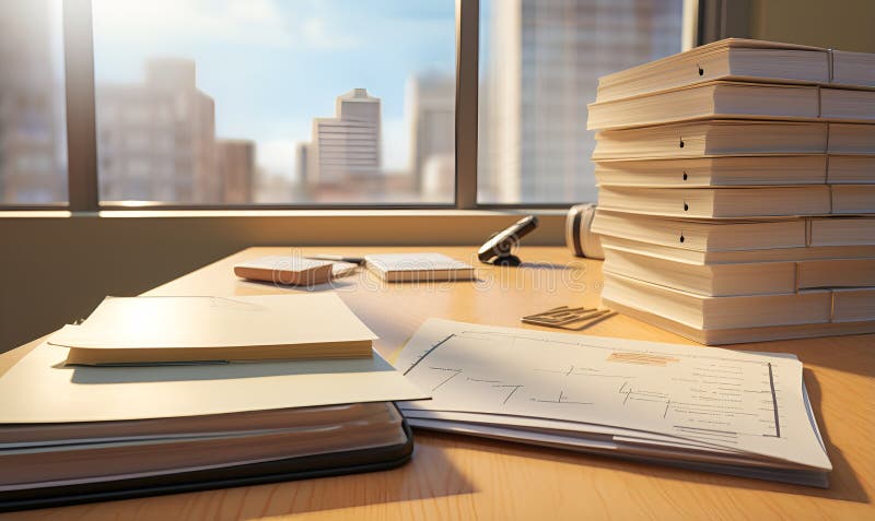 Pile of Assignment Files on the Table, Ai Generative Stock Illustration ...