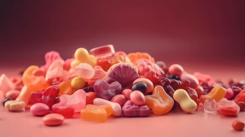 A Pile of Assorted Candies on a Pink Surface with a Pink Background and ...