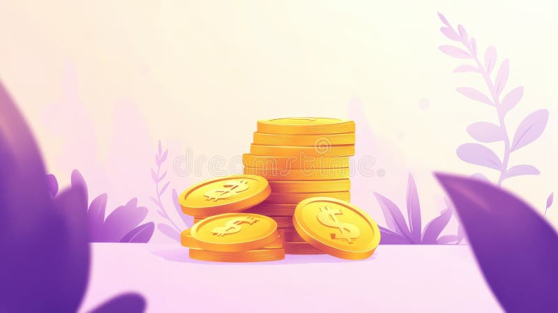 A Pile of Assorted Coins with Green Leaves in the Background on a ...