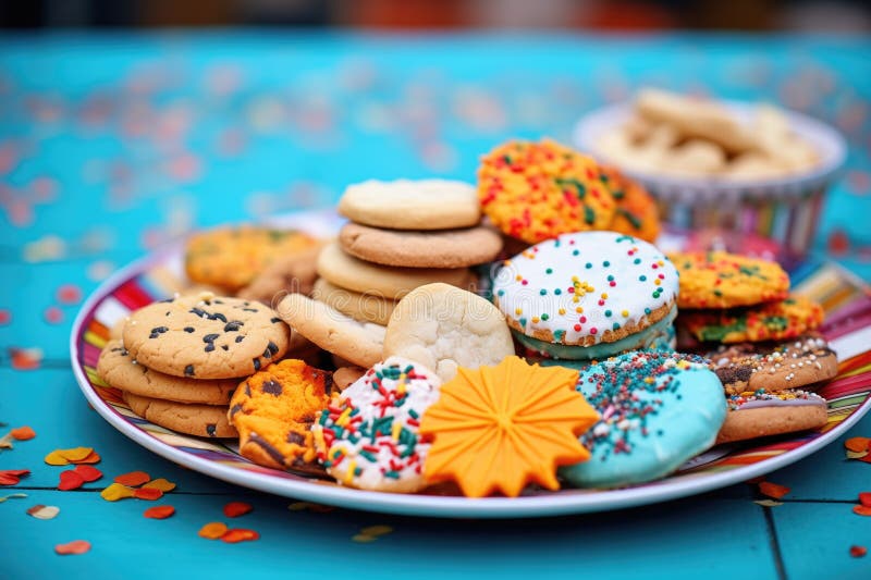 Pile of Assorted Cookies on a Festive Platter for a Party Stock Photo ...