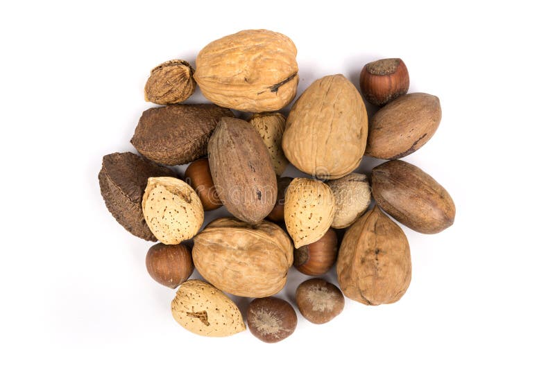 Pile of Assorted Nuts in the Shell Isolated Over White Top Down View ...