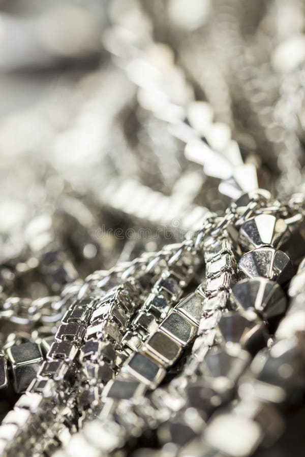 Silver Chains at Showcase of Jewellery Shop Stock Image - Image of ...