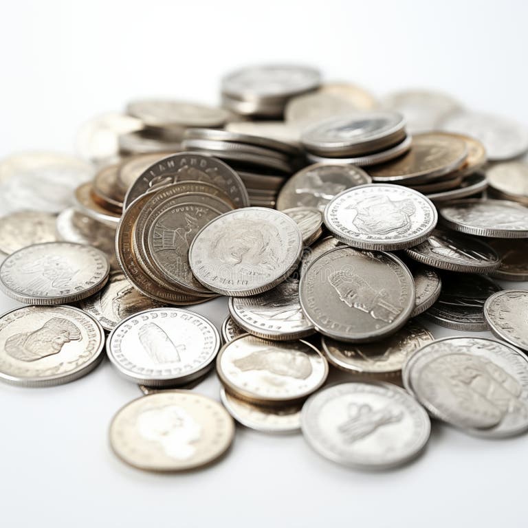 Pile of Assorted Silver Coins on White Background Stock Illustration ...