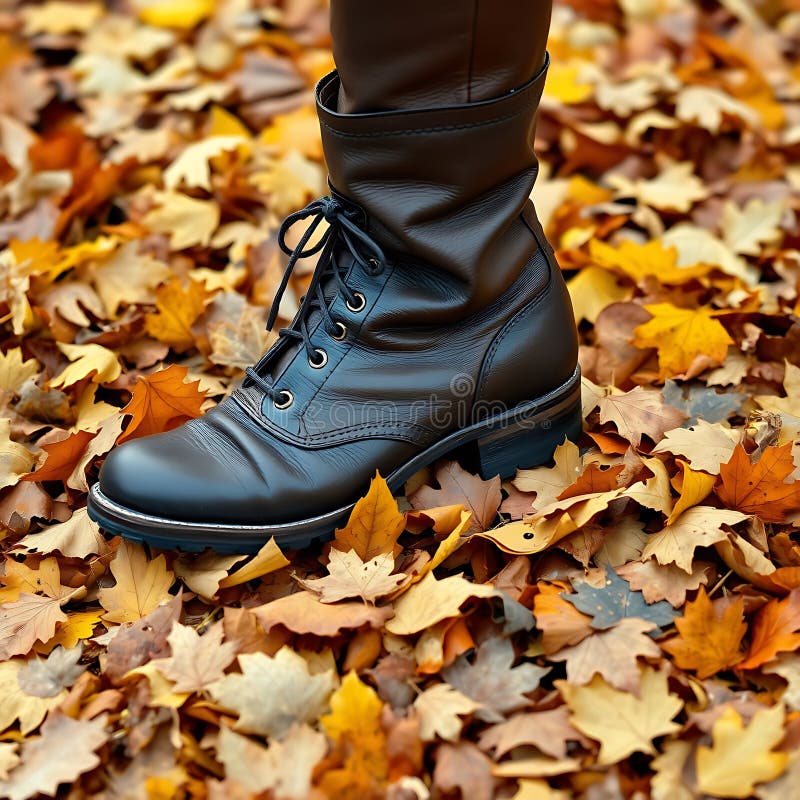 A Pile of Autumn Leaves with a Vintage Leather Boot Stepping through ...