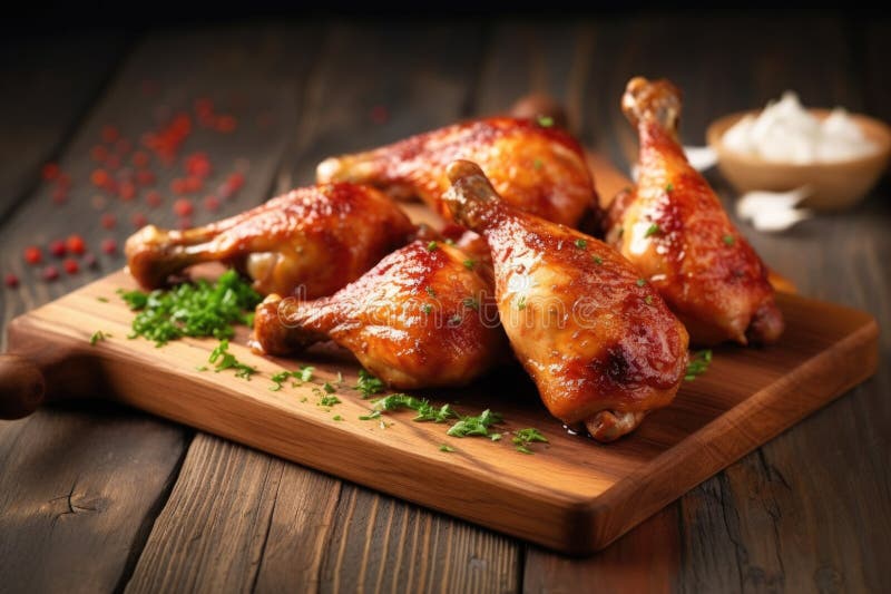 A Pile of Bbq Chicken Drumsticks on a Wooden Board Stock Photo - Image ...