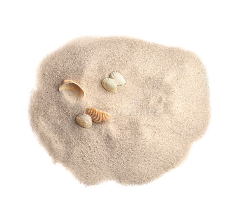 Pile of Beach Sand with Sea Shells on White, Top View Stock Image ...