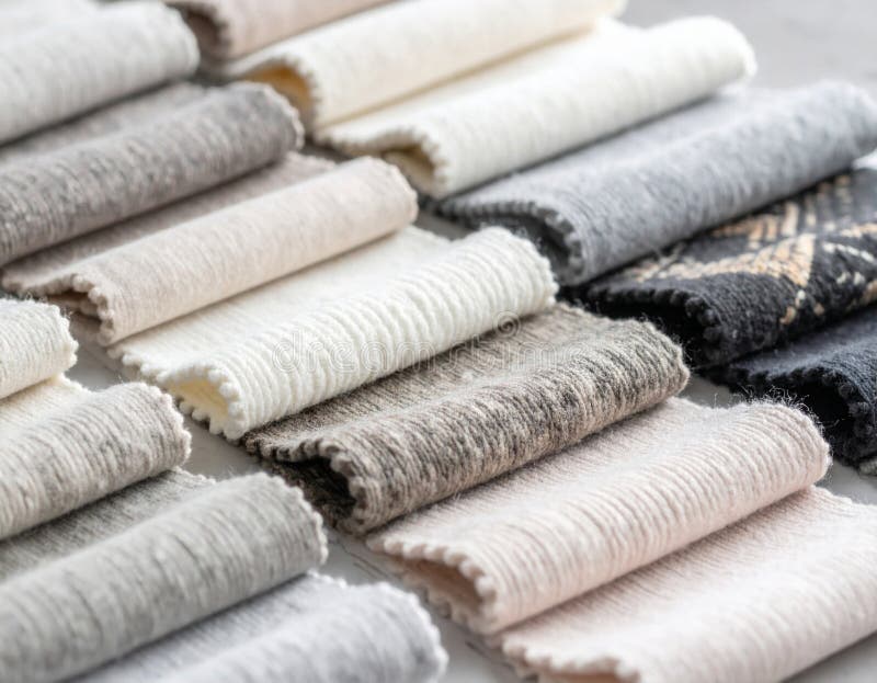 Pile of Beige and Gray Fabric Samples with Varied Texture and Pattern ...