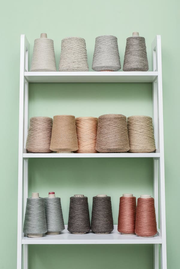Pile of Big Colorful Spools of Yarn on Shelving Stock Image - Image of ...