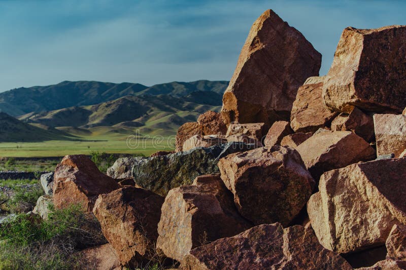 Pile of Big Rocks in Mountains Stock Photo - Image of rocks, landscaped ...
