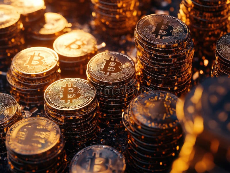 Pile of Bitcoins stock photo. Image of innovation, stack - 377884466