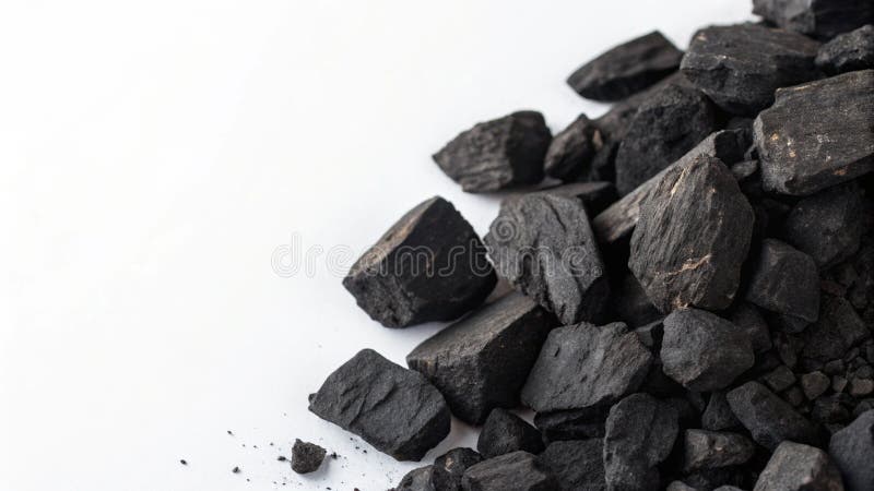 AI - Pile of Black Charcoal Chunks on White Background with Copy Space ...