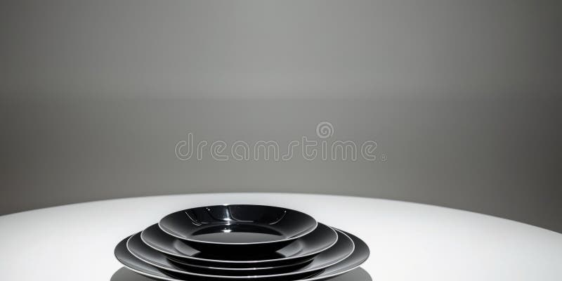 A Pile of Black Dinner Plates Stacked High. Stock Image - Image of ...