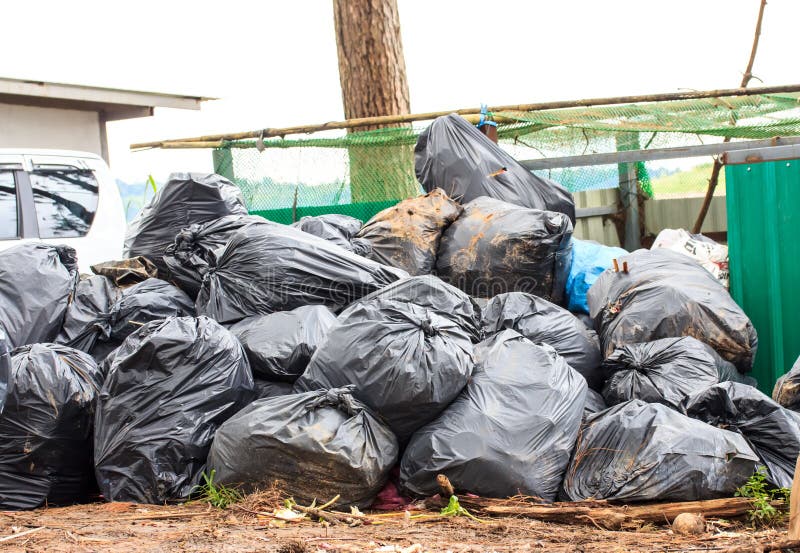 Pile of Black Garbage Bags with Tons of Trash Stock Image - Image of ...