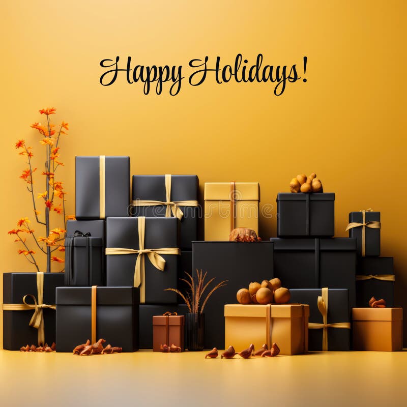 A Pile of Black and Gold Gift Boxes. Black Friday Sale Campaign. Stock ...