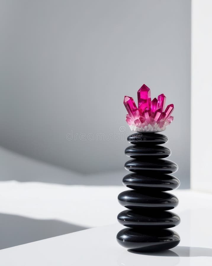 A Pile of Black Rocks Topped with a Cluster of Pink Crystals Atop ...
