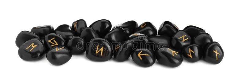 Pile of Black Rune Stones Isolated on White Stock Image - Image of ...
