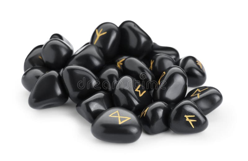 Pile of Black Rune Stones Isolated on White Stock Image - Image of ...