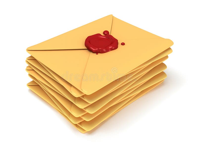 Pile of Blank Mail Envelope with Red Wax Seal Stock Illustration ...