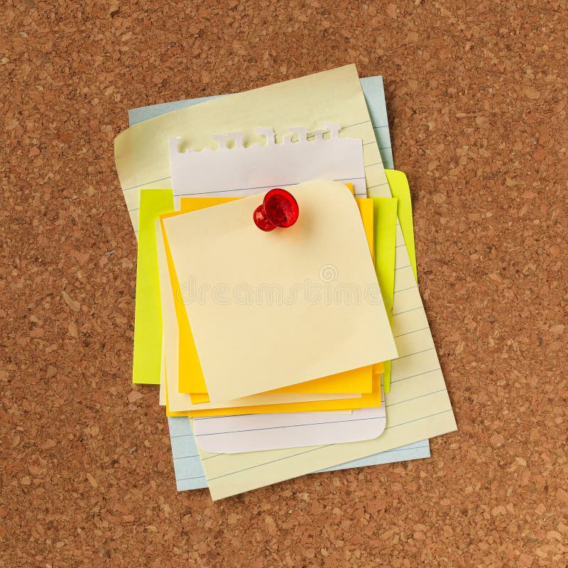 Pile of Blank Yellow Notes Stacked and Pinned with a Red Tack. Empty ...