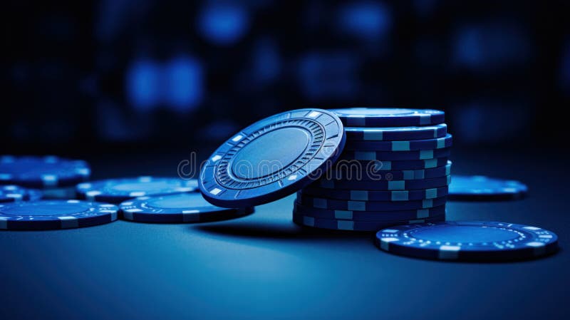 A Pile of Blue Chips on a Dark Table with Some in the Air, AI Stock ...