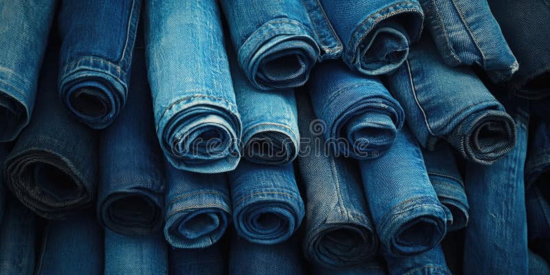 Pile of Blue Jeans with a Variety of Colors and Patterns Stock Photo ...