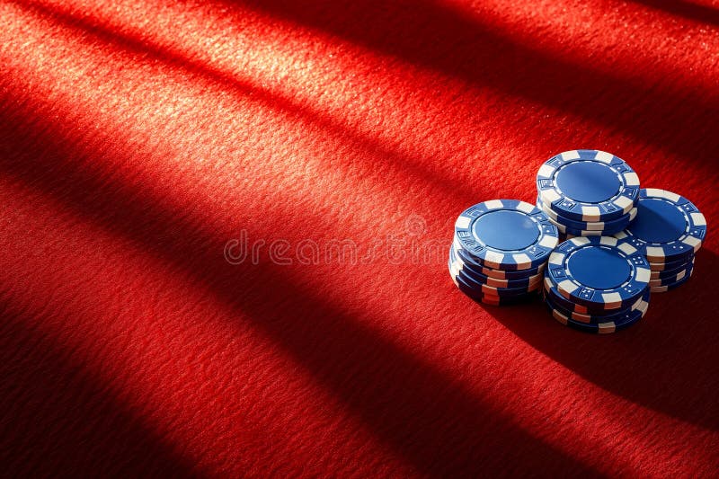 A Pile of Blue and Red Poker Chips on a Red Cloth Stock Image - Image ...