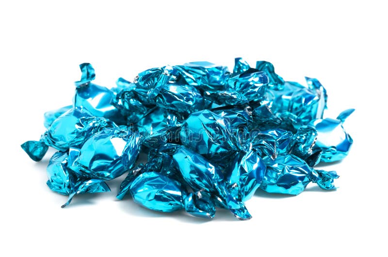 Pile of Blue Wrapped Candy Isolated on a White Background Stock Image ...